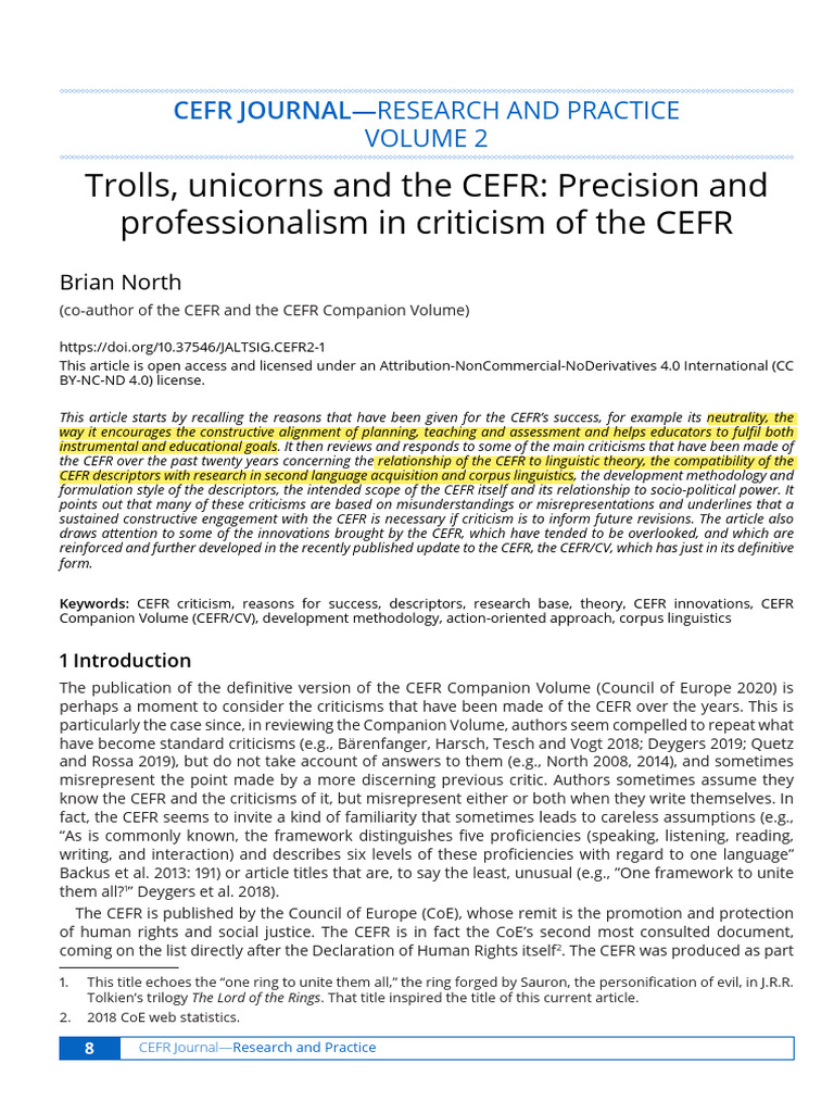 Trolls, Unicorns and The CEFR, Precision and Professionalism in ...