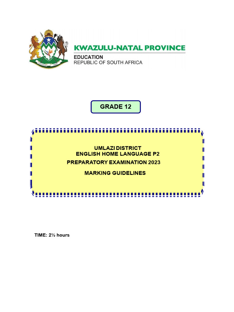 Umd Enghl p2 Preparatory Examination Marking Guidelines | PDF