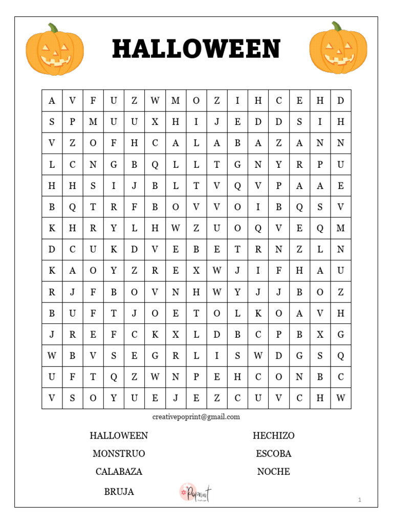 Halloween Sopa de Letras Poprint | PDF