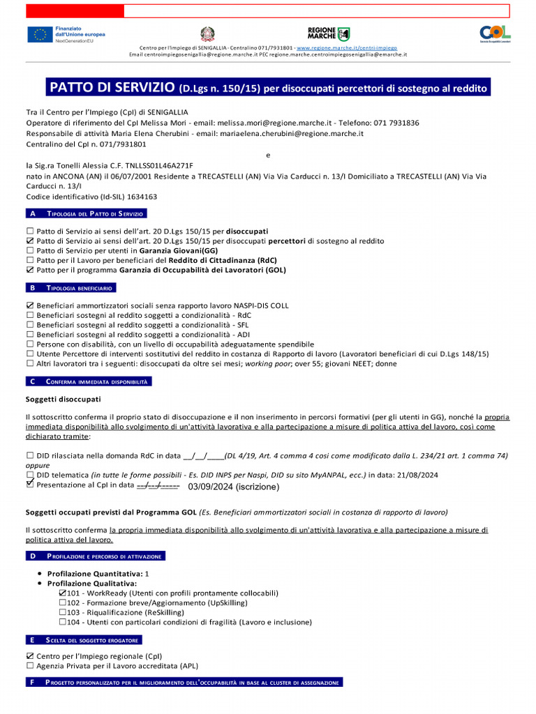 Patto Di Servizio 3 - 9 - 2024 | PDF