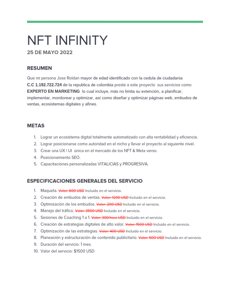 Propuesta de Proyecto NFT INFINITY | PDF | Marketing