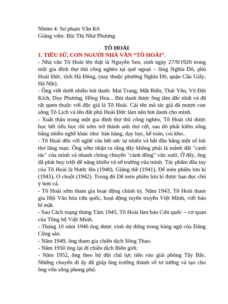 Nhóm 4 Tô Hoài | PDF