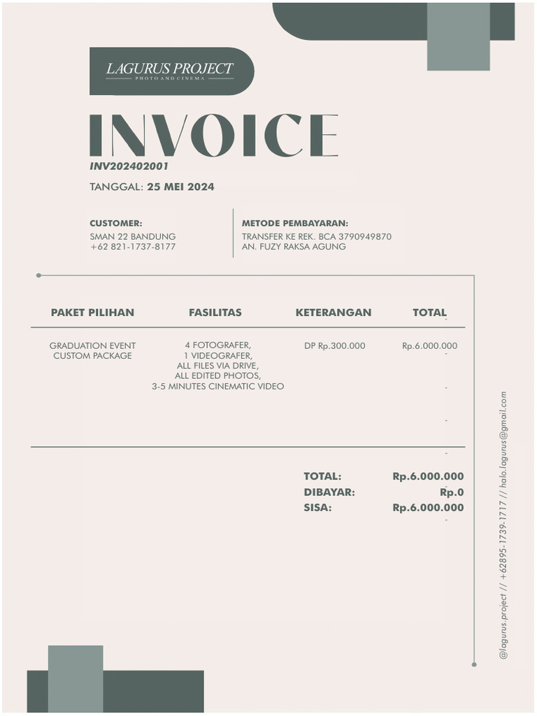 Invoice Graduation Event Sman 22 (Permintaan DP) | PDF