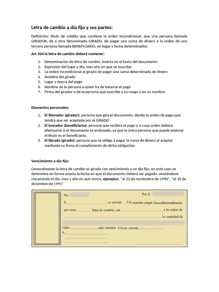 Letra de cambio a día fijo y PAGARÉ | PDF