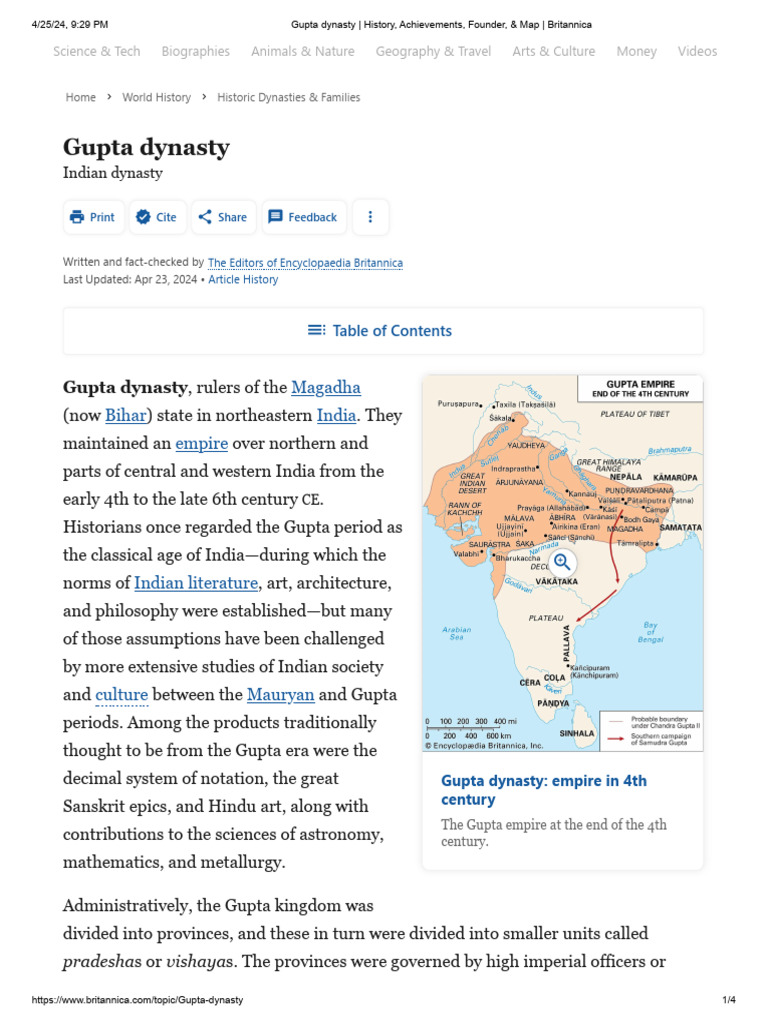 Gupta Dynasty - History, Achievements, Founder, & Map - Britannica | PDF