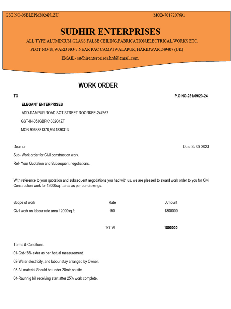 Work Oder Sudheer-2 | PDF | Technology & Engineering