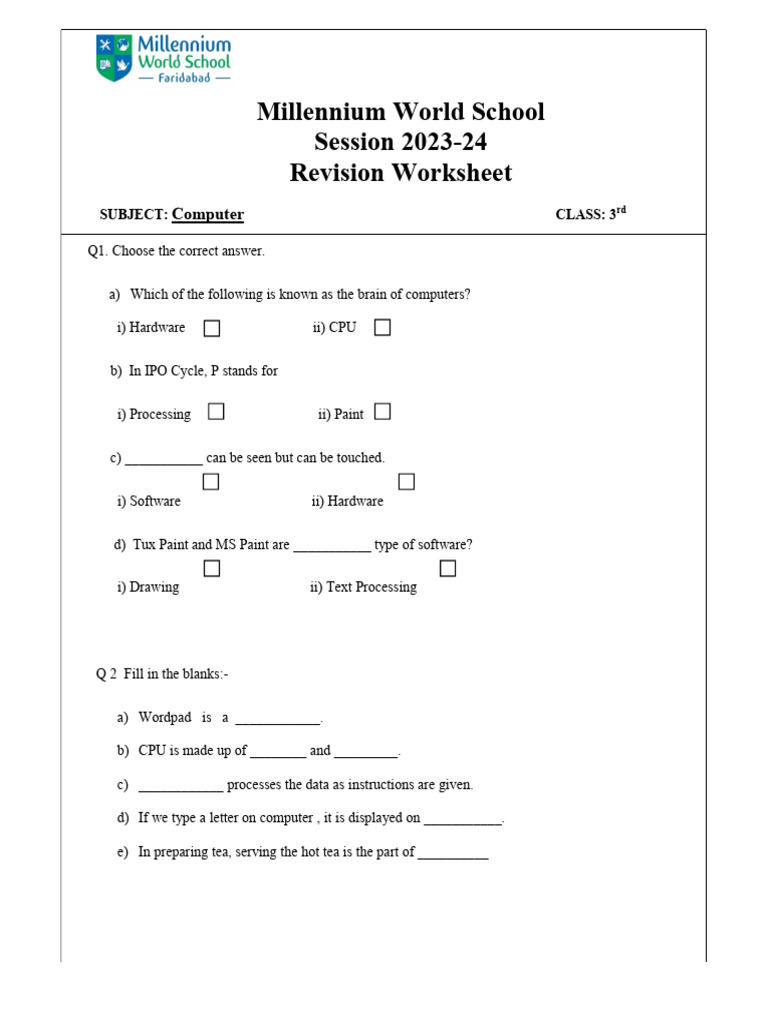 Grade 3 Computer Revision Sheet | PDF