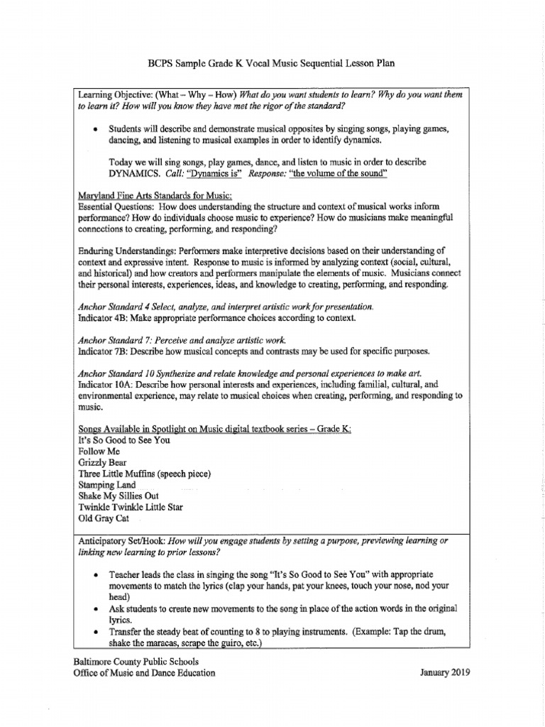 BCPS Sample Lesson Plans | PDF