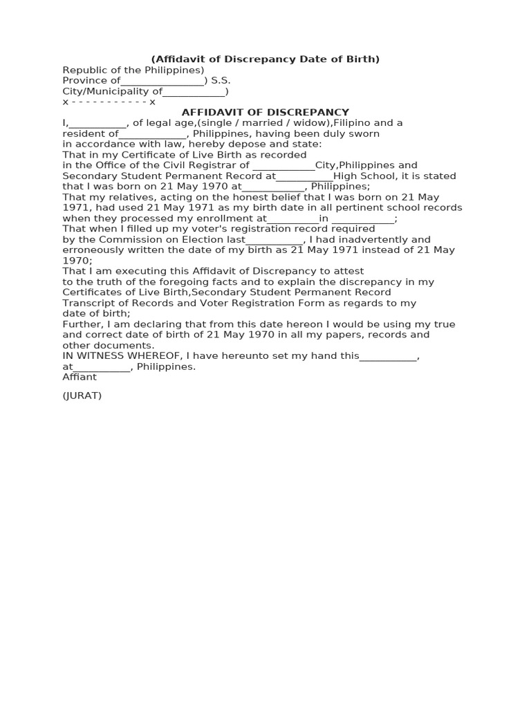 Affidavit of Discrepancy Date of Birth | PDF