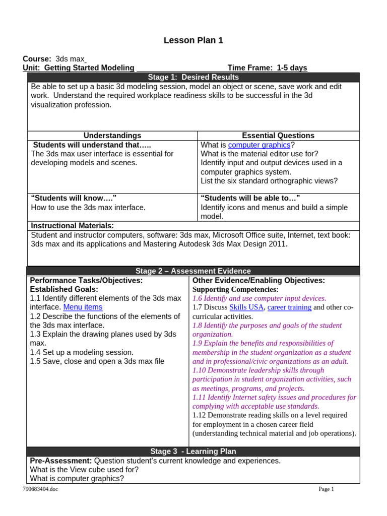 Lesson Plan 1: Computer Graphics | PDF