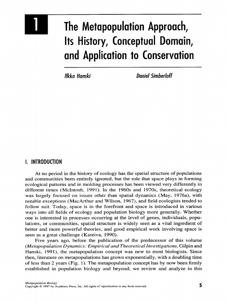 6 Hanski, I. and Simberloff, D. (1997) - The Metapopulation Approach ...