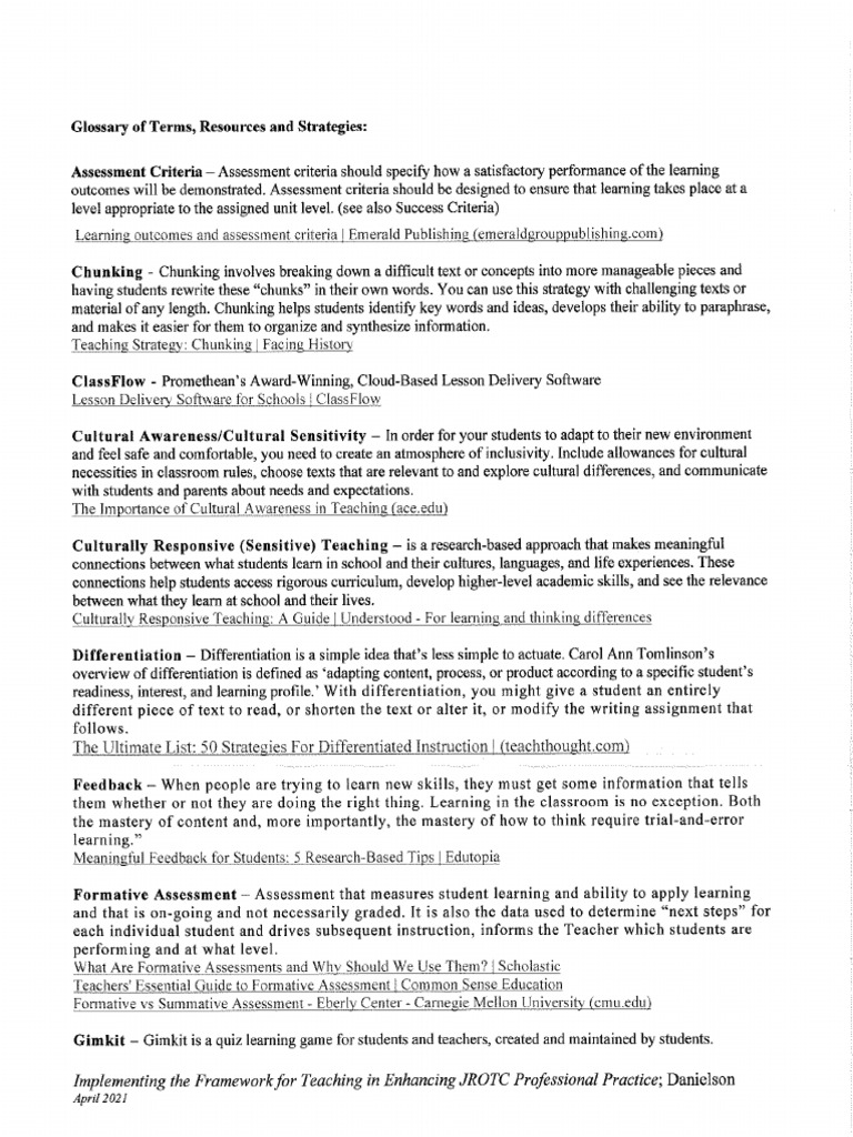 Glossary of Teacher Speak | PDF