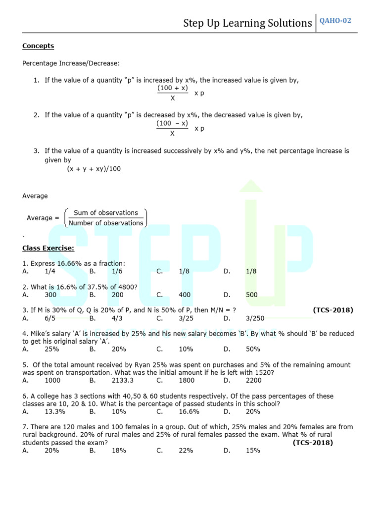 Percentage & Averages | PDF | Percentage | Teaching Methods & Materials