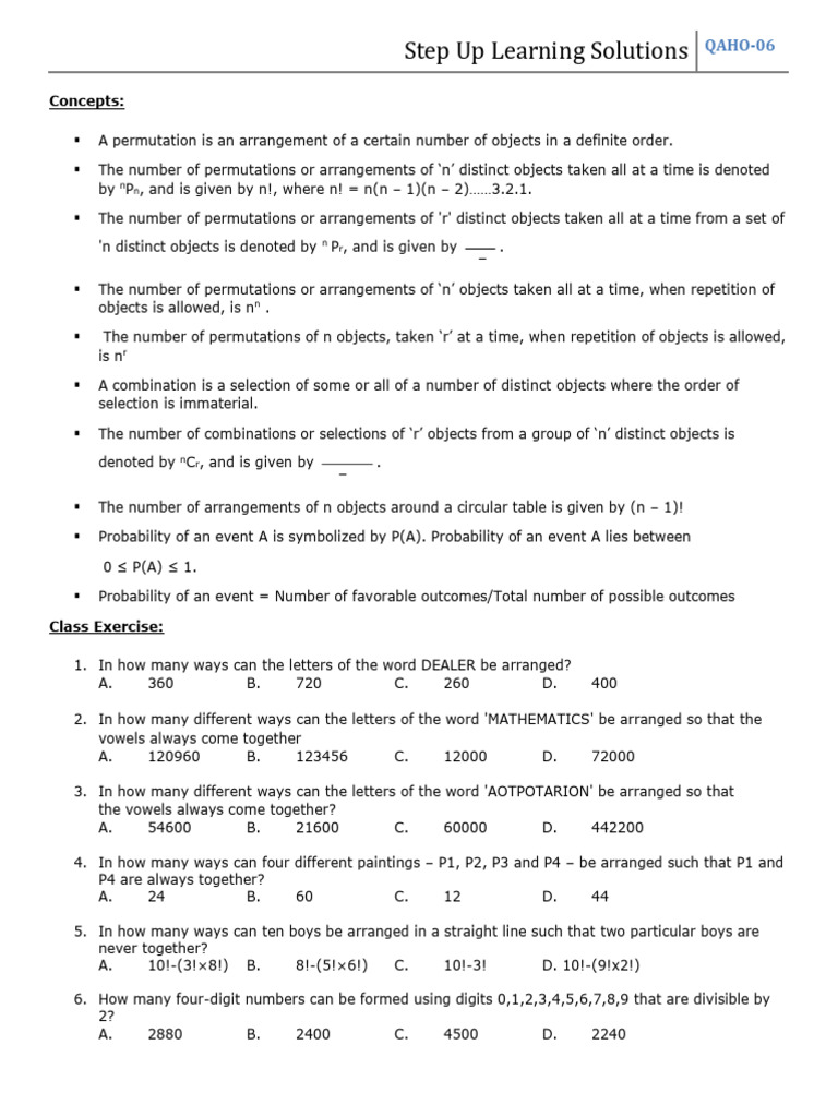 Permutations and Combinations Explained | PDF | Permutation | Mathematics