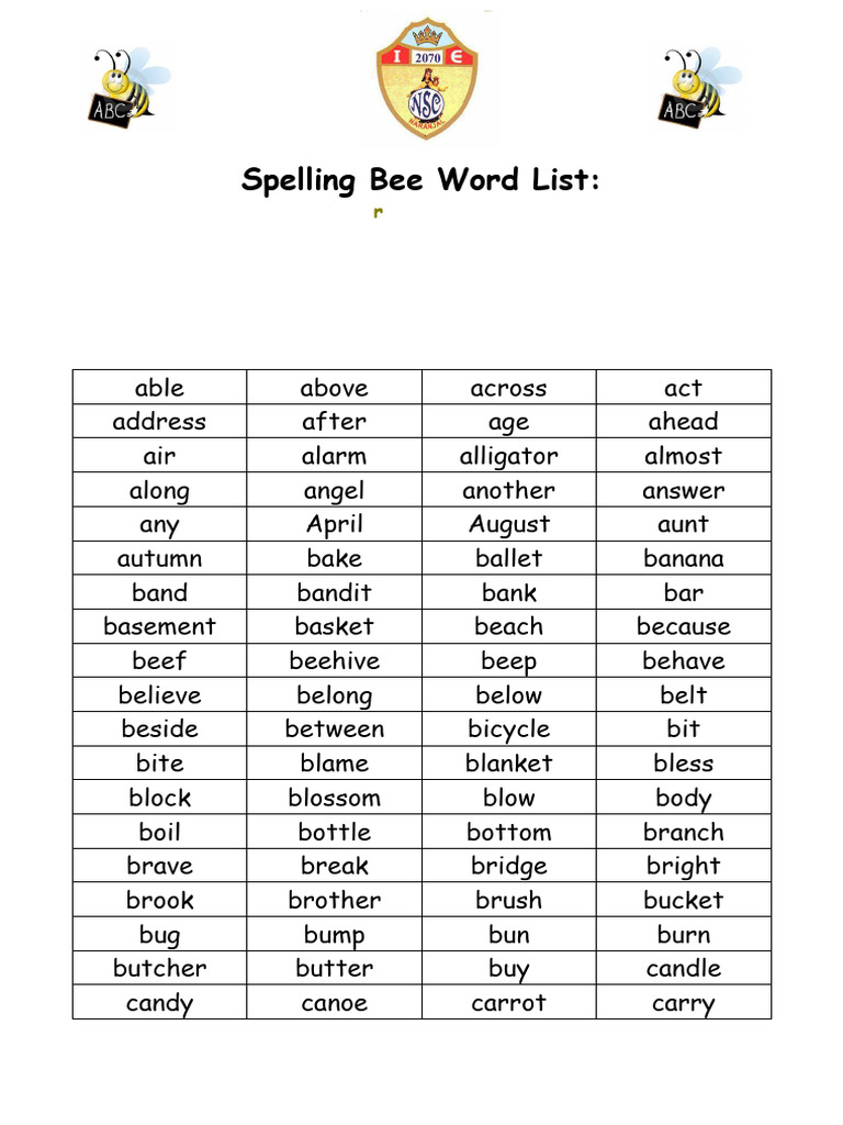Spelling-Bee-List - 3and4 Grade | PDF