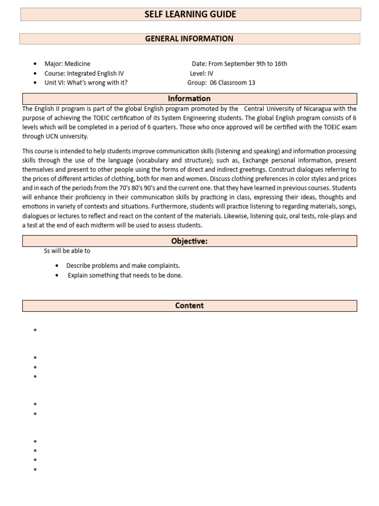 SELF LEARNING GUIDE - UNIT 6 E4 | PDF