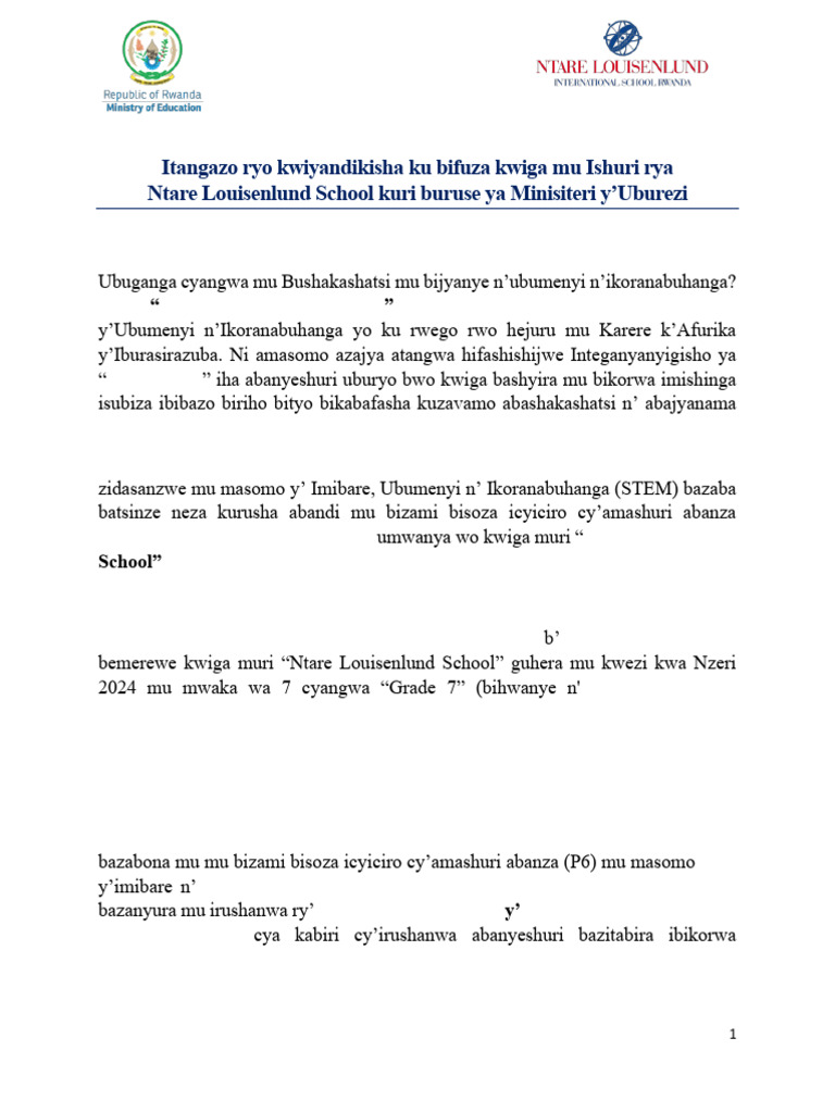 Kiny Itangazo Ntare School | PDF
