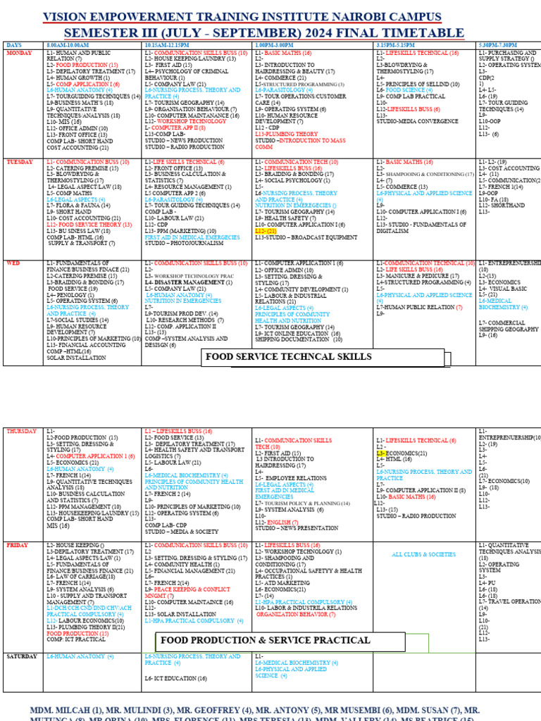 Final Teaching Timetable Semester 3 2024 - 091734 | PDF