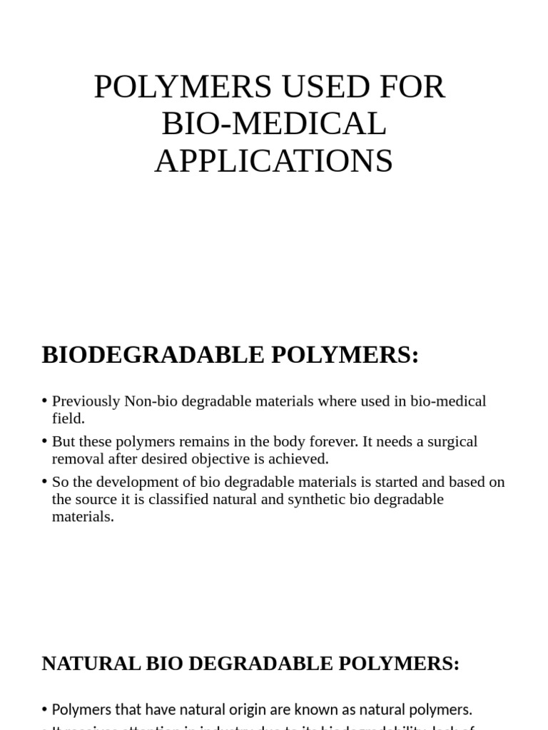 Polymers For Biomedical Application | PDF