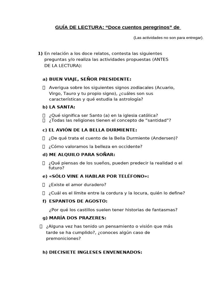 GUÍA DE LECTURA para 12 Cuentos Peregrinos | PDF | Libros para adolescentes