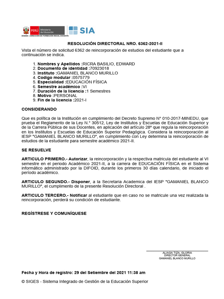 Reincorporacion de Ricra Basilio Vi | PDF