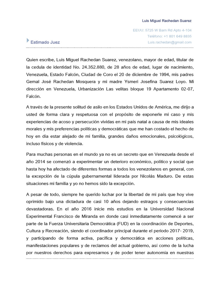 Modelo de Solicitud de Asilo Politico | PDF