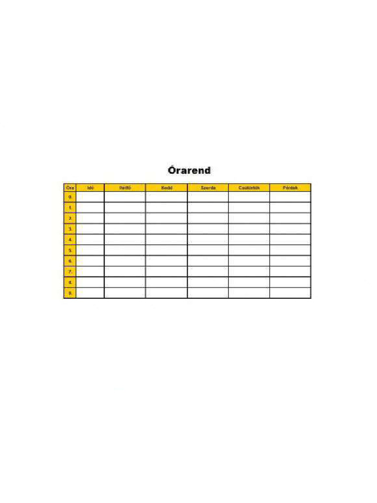 Órarend Sablon - Extrák | PDF