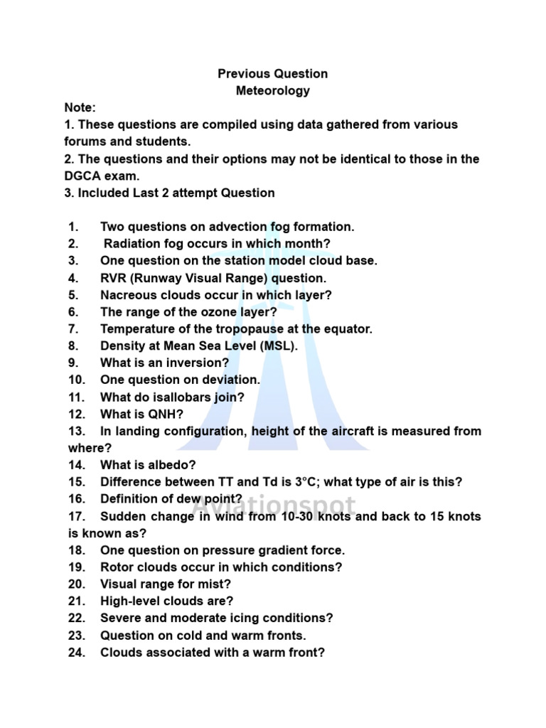 Meteorology Exam Questions and Answers | PDF | Cloud | Teaching Methods ...