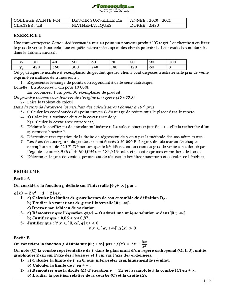 Devoir Maths | PDF