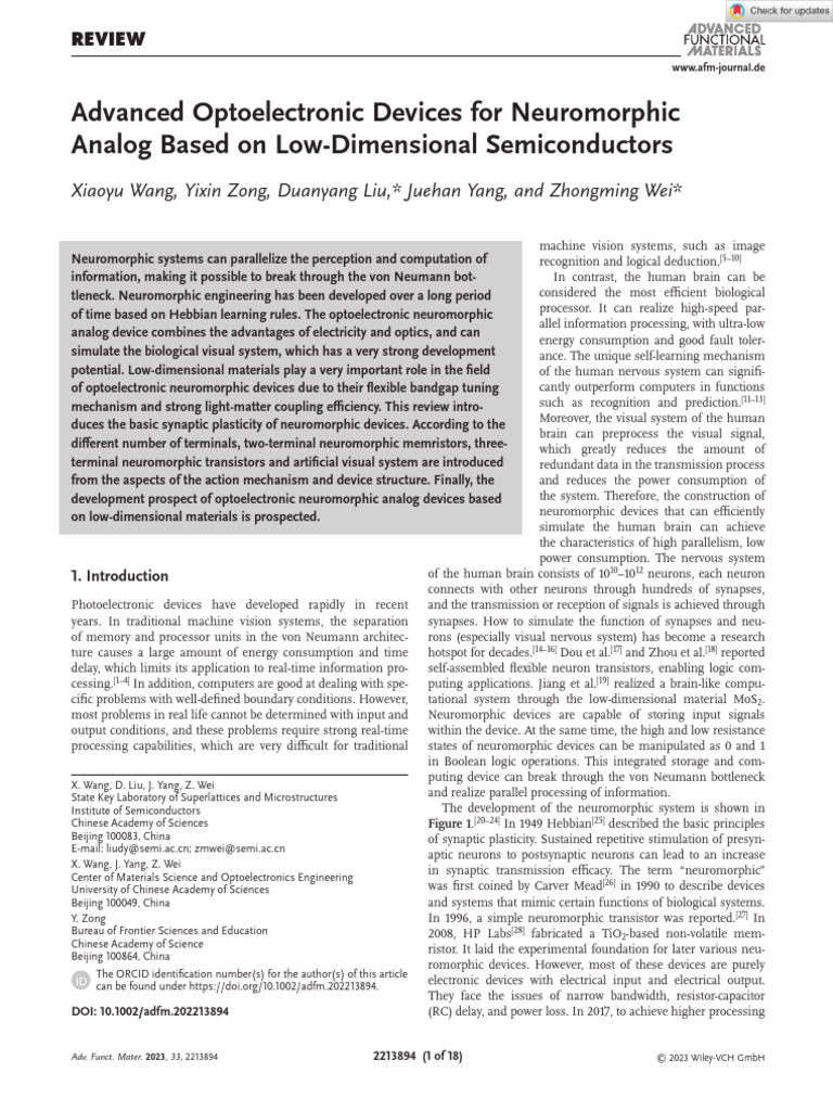 Adv Funct Materials - 2023 - Wang - Advanced Optoelectronic Devices For Neuromorphic Analog ...