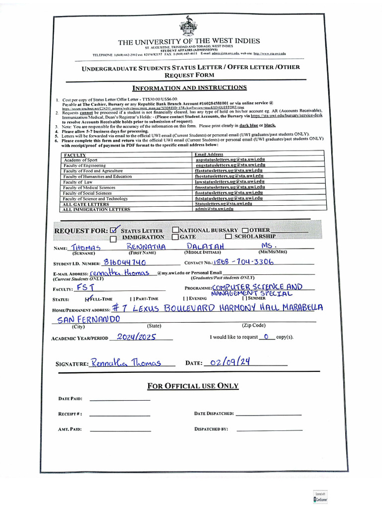 Status Letter Form | PDF