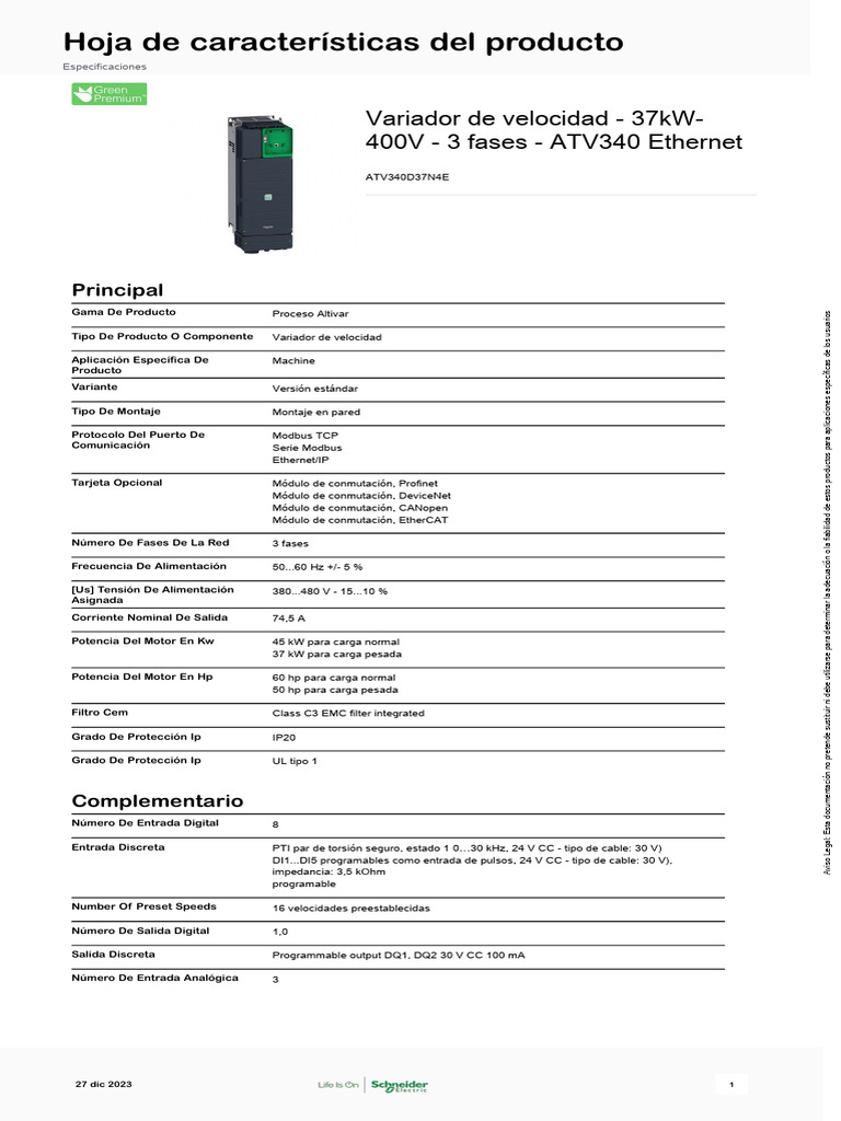 Schneider Electric - Altivar-Machine-ATV340 - ATV340D37N4E | PDF