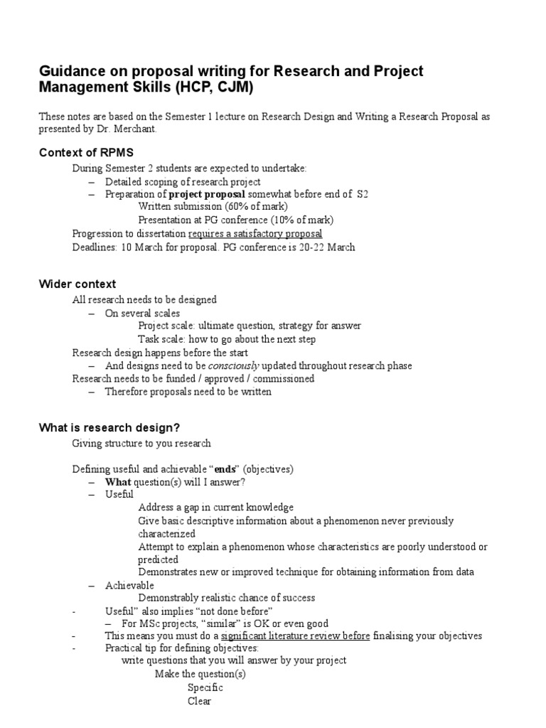 Guidance On Proposal Writing For Research and Project Management Skills ...
