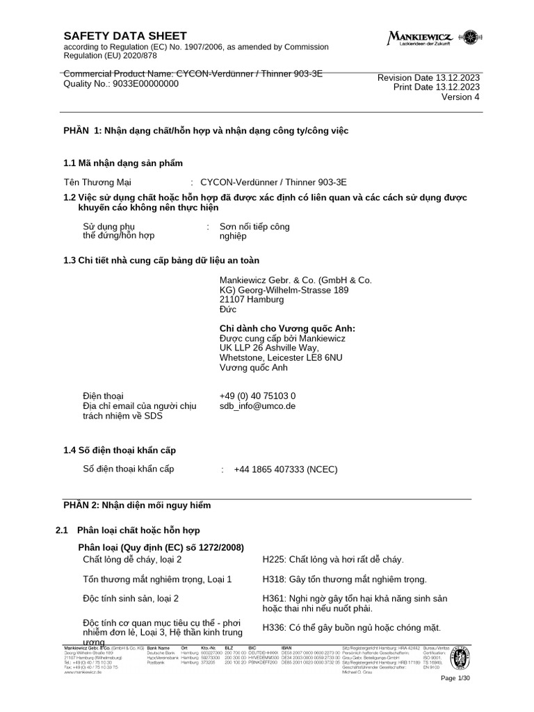Safety Data Sheet: According To Regulation (EC) No. 1907/2006, As Amended by Commission ...