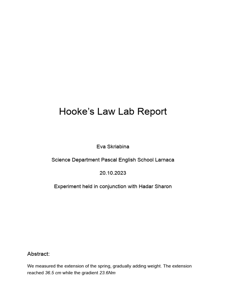 Hooke's Law Lab Report - Google Документы | PDF
