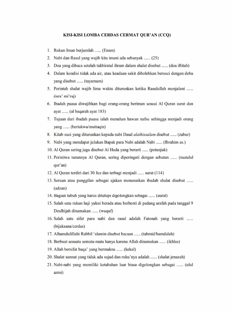 Kisi Kisi Lomba CCQ | PDF