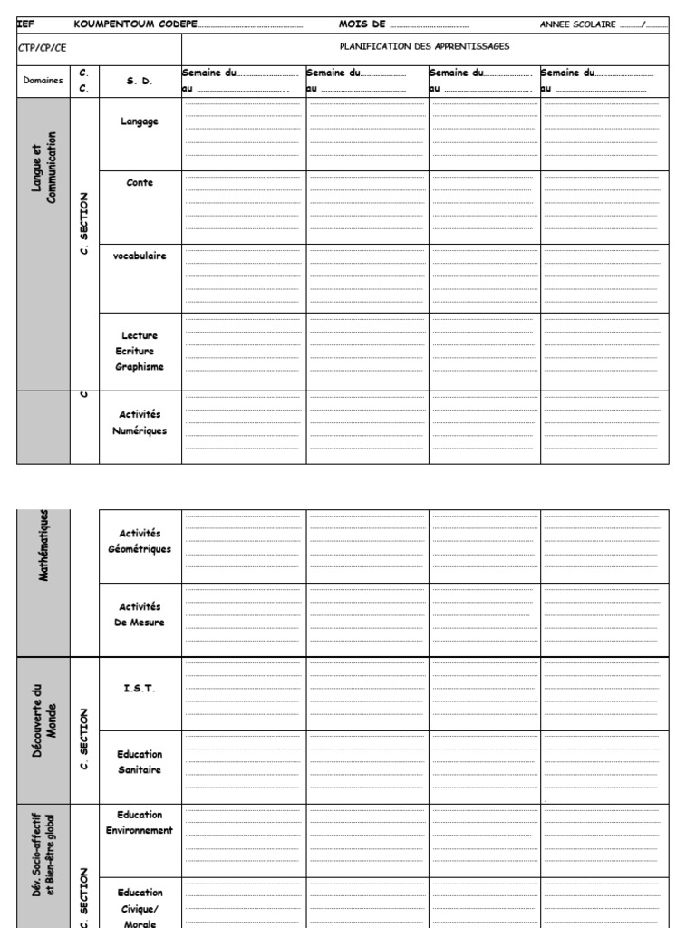 Planification Vierge Prescolaire 2023 | PDF