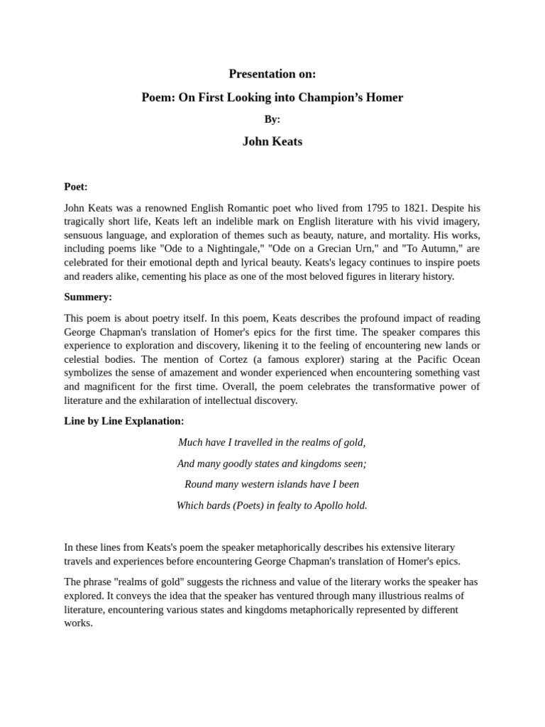 Poem Analysis | PDF | Poetry | John Keats