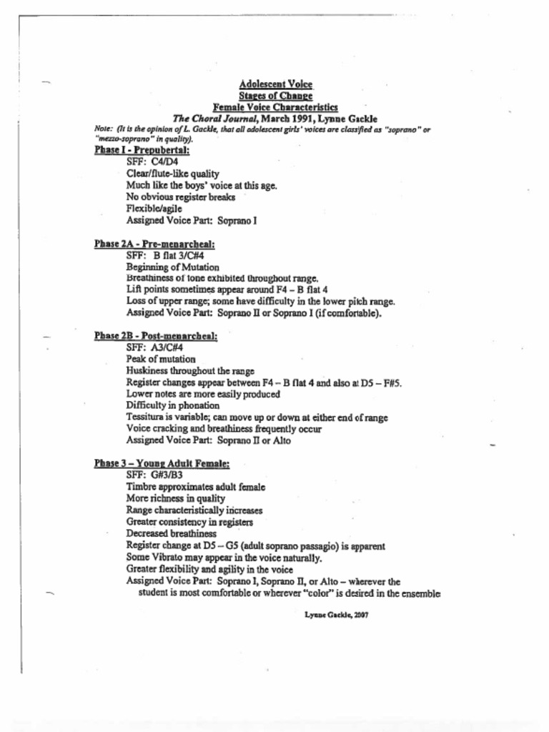 Adolescent Voice Packet - Spring 2018 | PDF