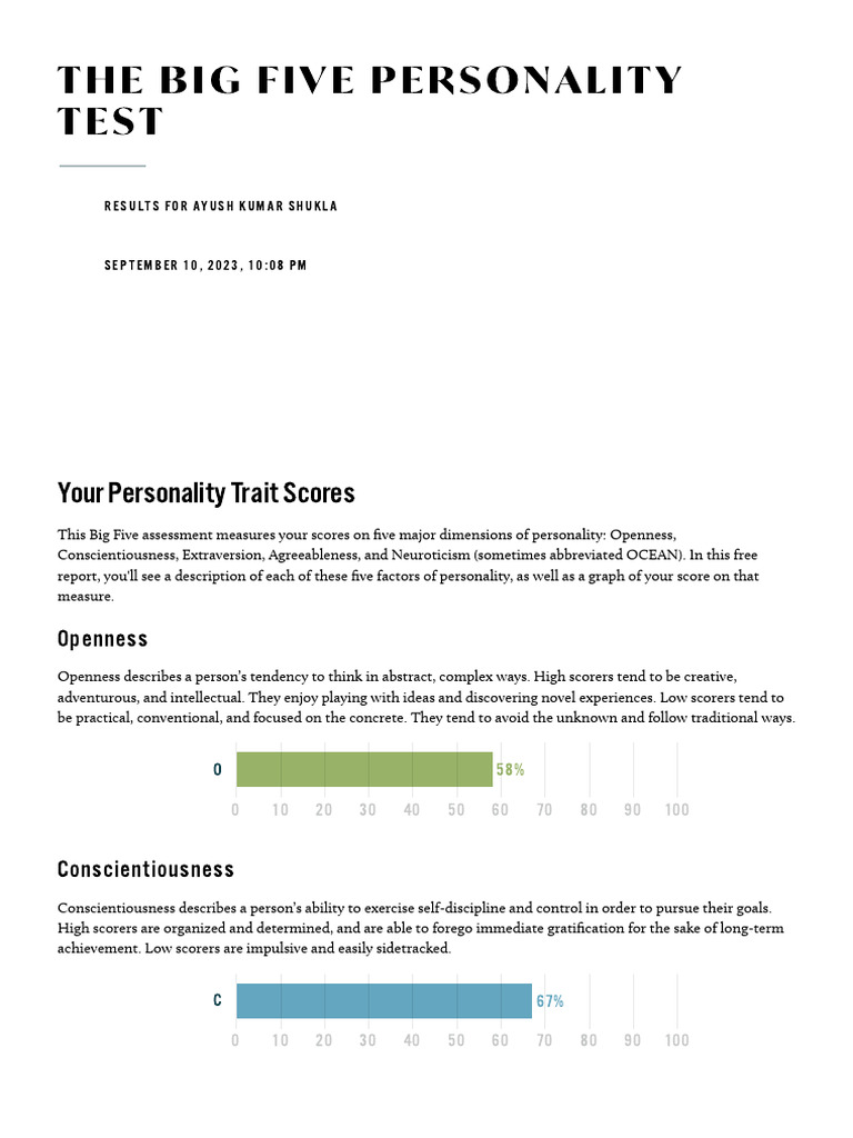 The Big Five Personality Test - Truity | PDF