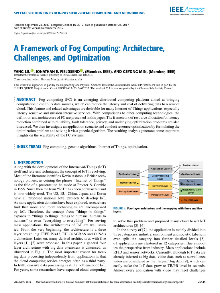 A Framework of Fog Computing Architecture Challenges and Optimization | PDF