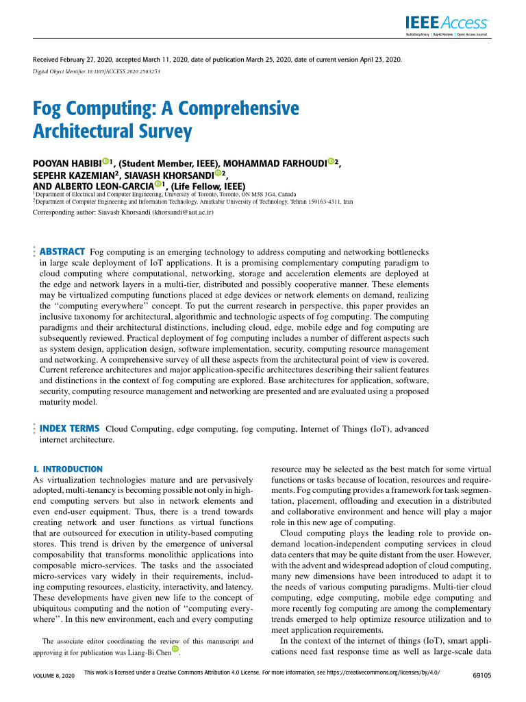 Fog Computing A Comprehensive Architectural Survey Pdf