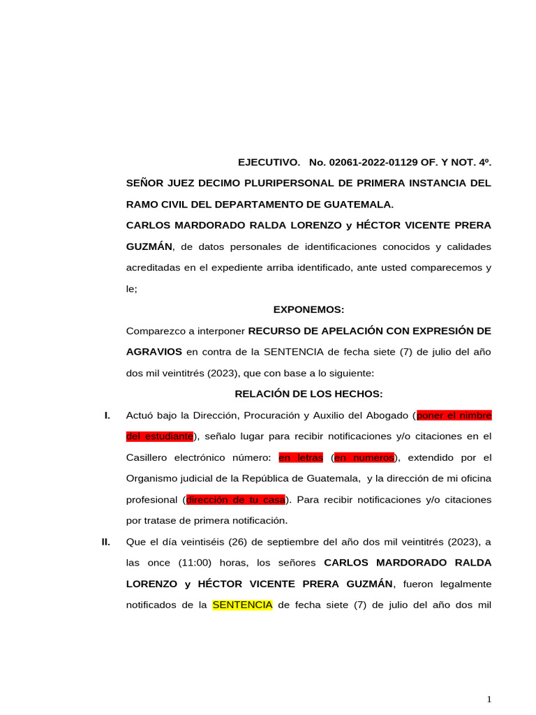APELACION CON EXPRESIÓN DE AGRAVIOS Compañeros | PDF | Apelación | Derecho