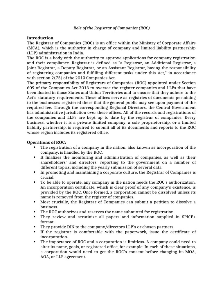 You Should Know About The Registrar of Companies. | PDF