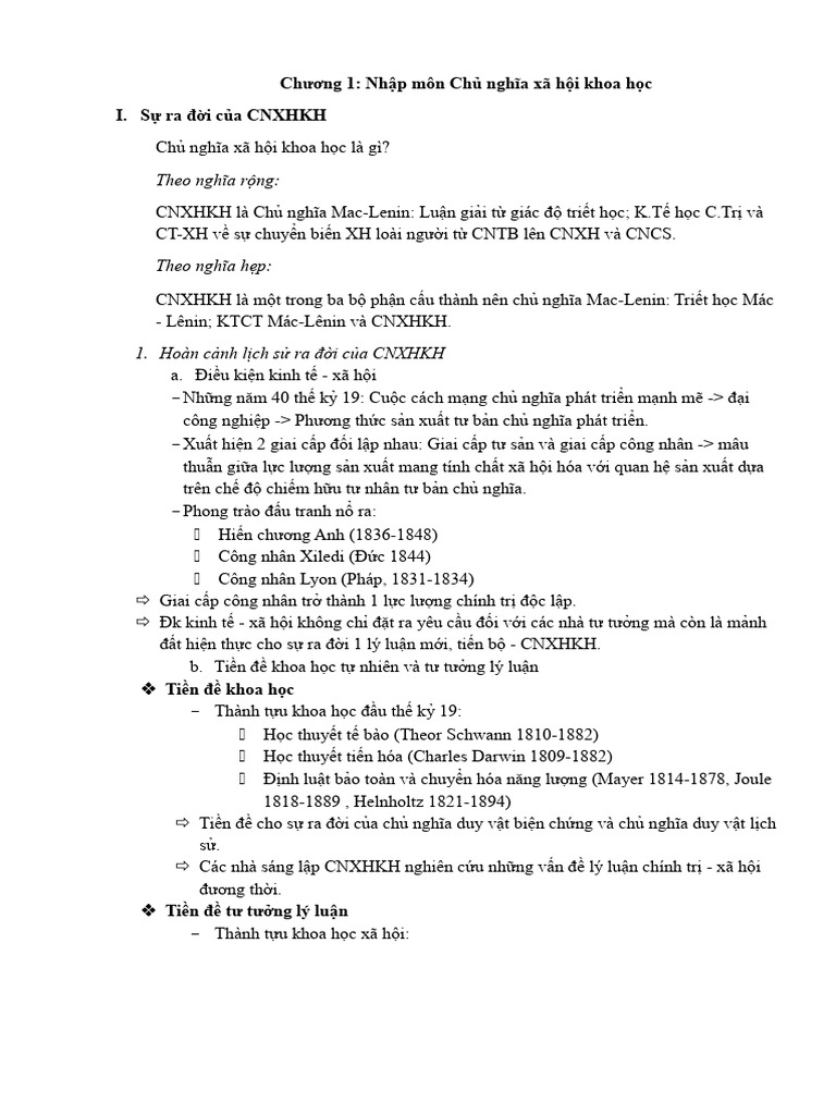 Tom Tat Noi Dung Chuong 1 Mon Chu Nghia Xa Hoi Khoa Hoc Truong Dai Hoc 77745 | PDF