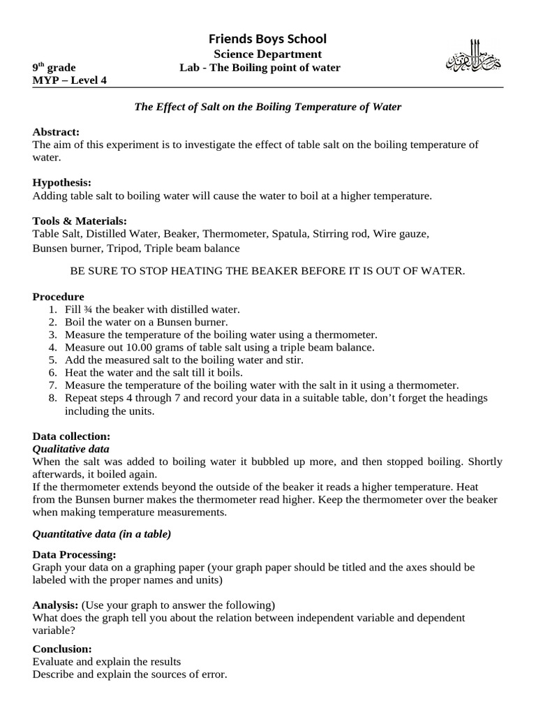 Lab - The Effect of Salt On The Boiling Temperature of Water | PDF