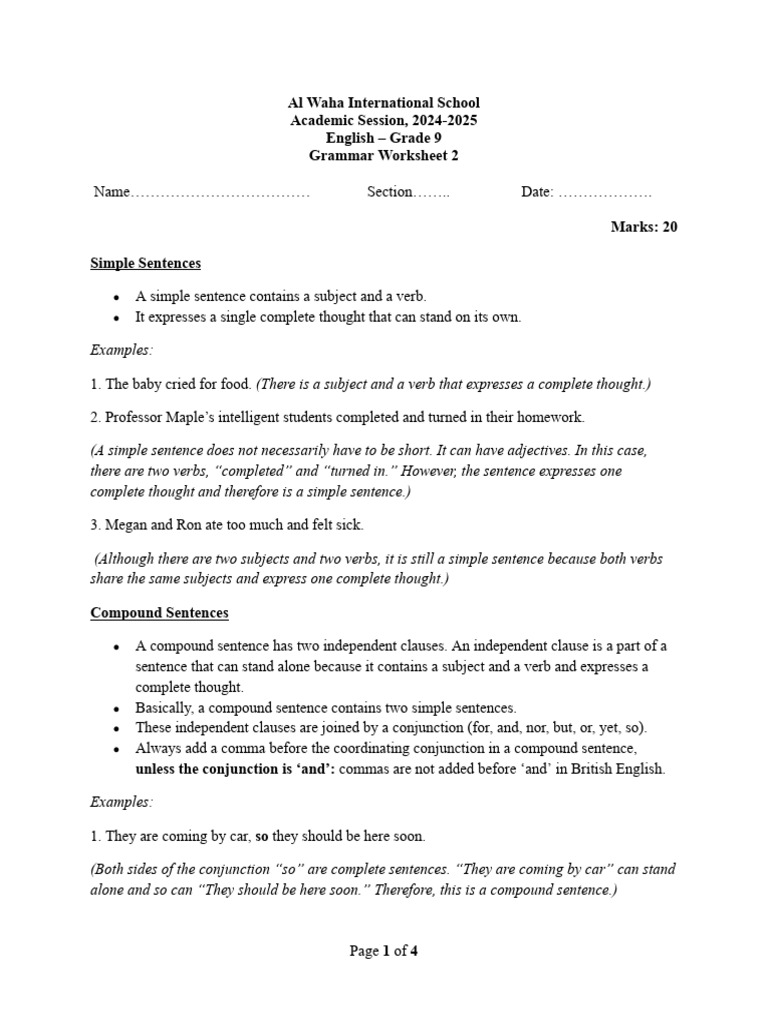 G9, L2, Grammar WS2, HW2 | PDF