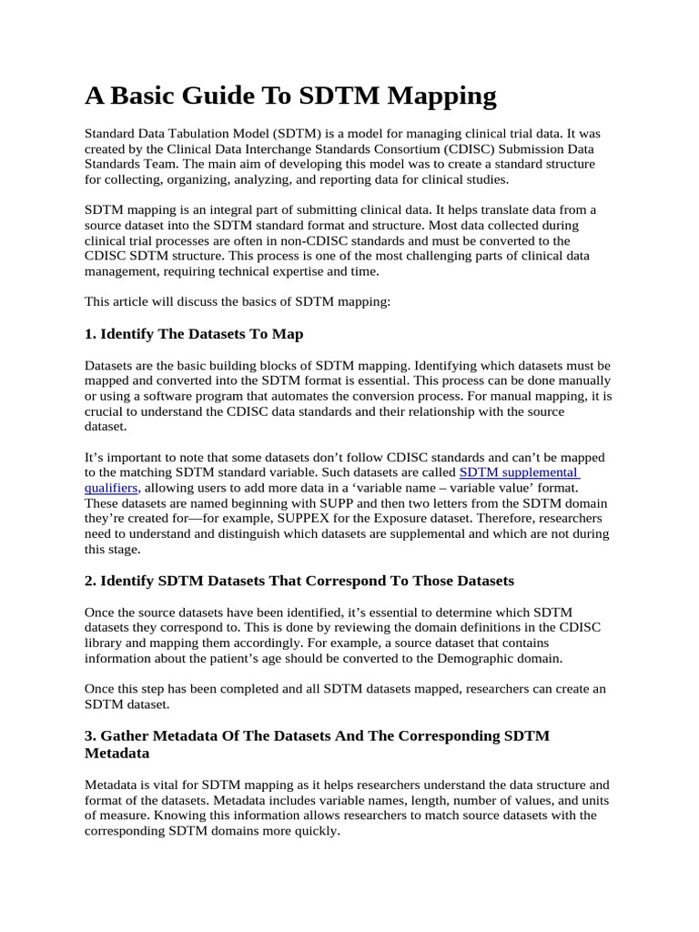 CDISC SDTM A Basic Guide To SDTM Mapping | PDF
