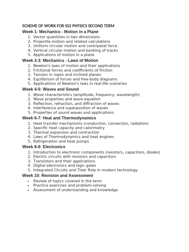 Scheme of Work S.S 2 Physics 2nd Term | PDF