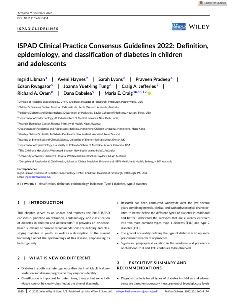 Pediatric Diabetes - 2022 - Libman - IsPAD Clinical Practice Consensus ...